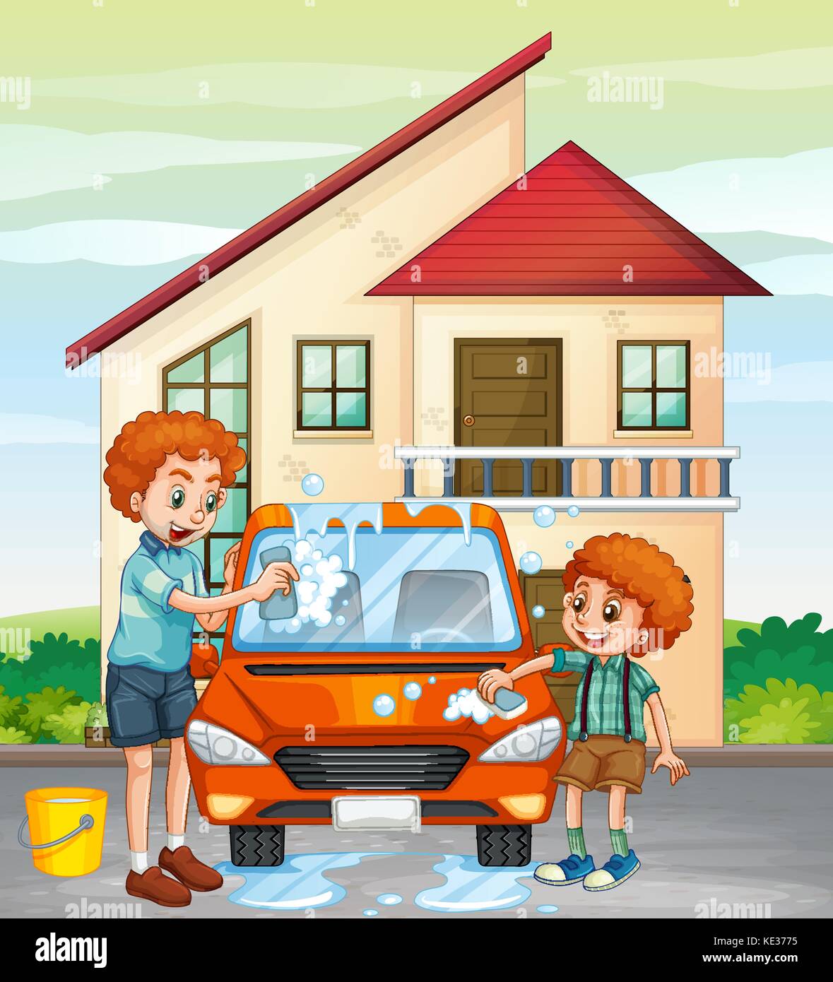 Father washing son Stock Vector Images - Alamy
