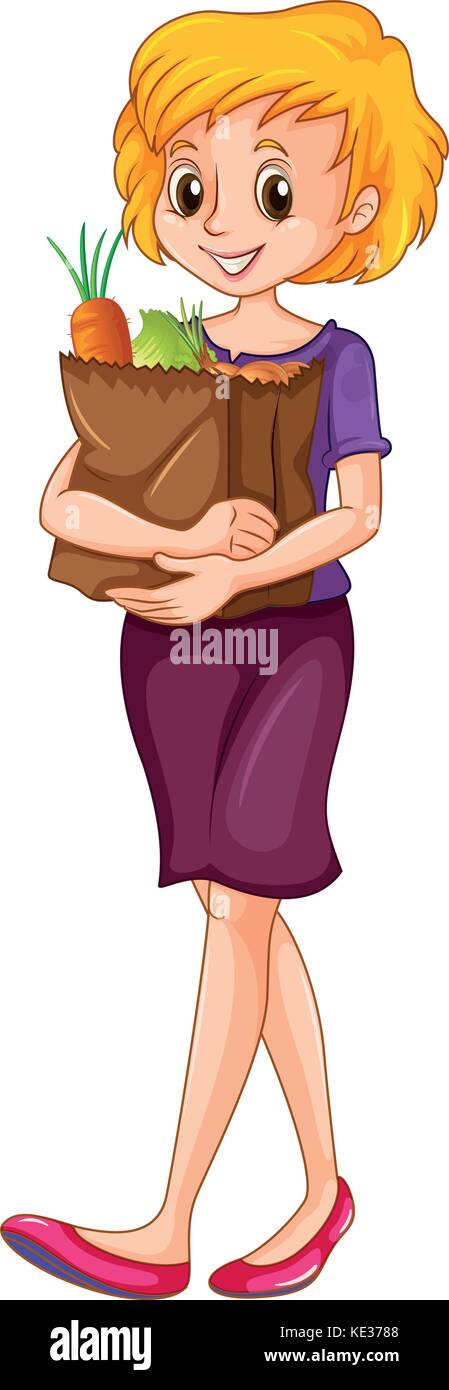 Woman Carrying A Grocery Bag Illustration Stock Vector Image And Art Alamy