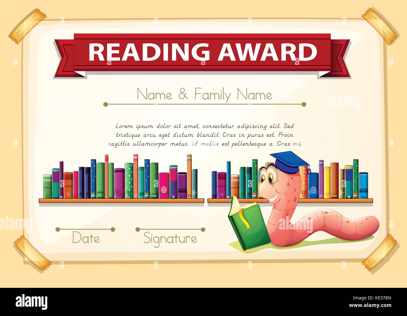 Certification template design with bookworm illustration Stock Vector ...