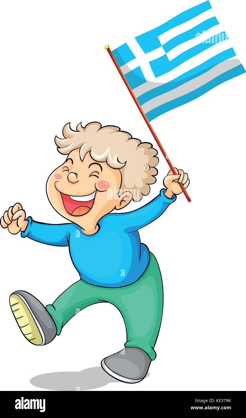 Boy holding flag of Greece illustration Stock Vector Image & Art - Alamy