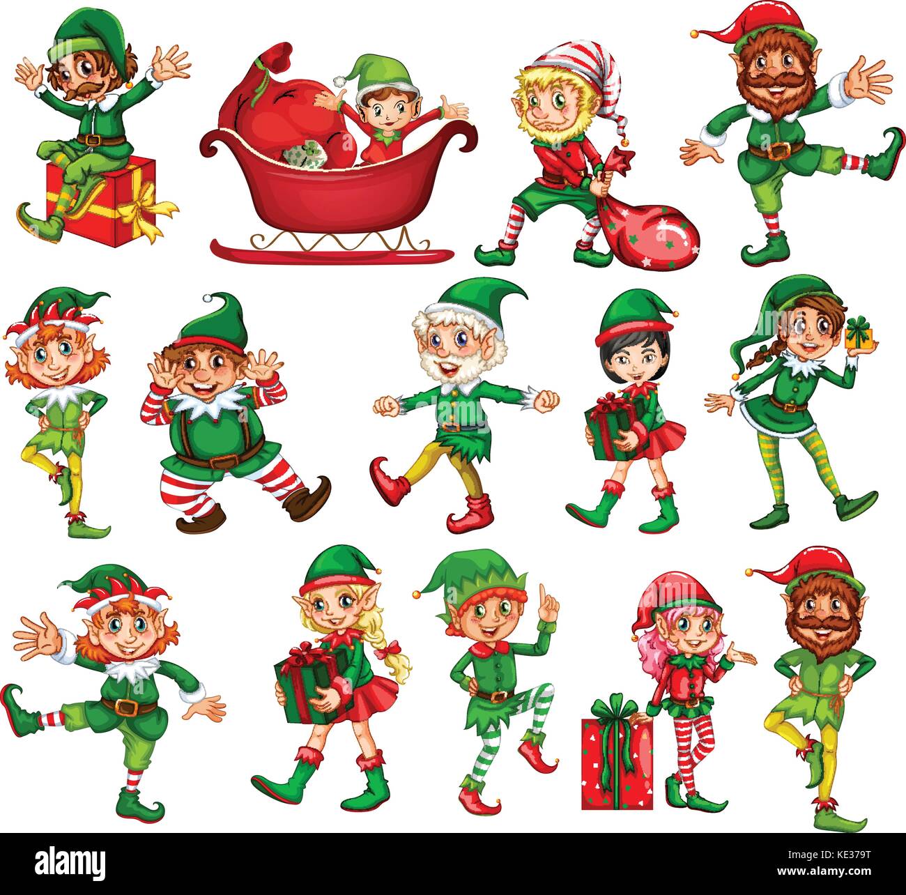 Christmas elf in different positions illustration Stock Vector Image ...