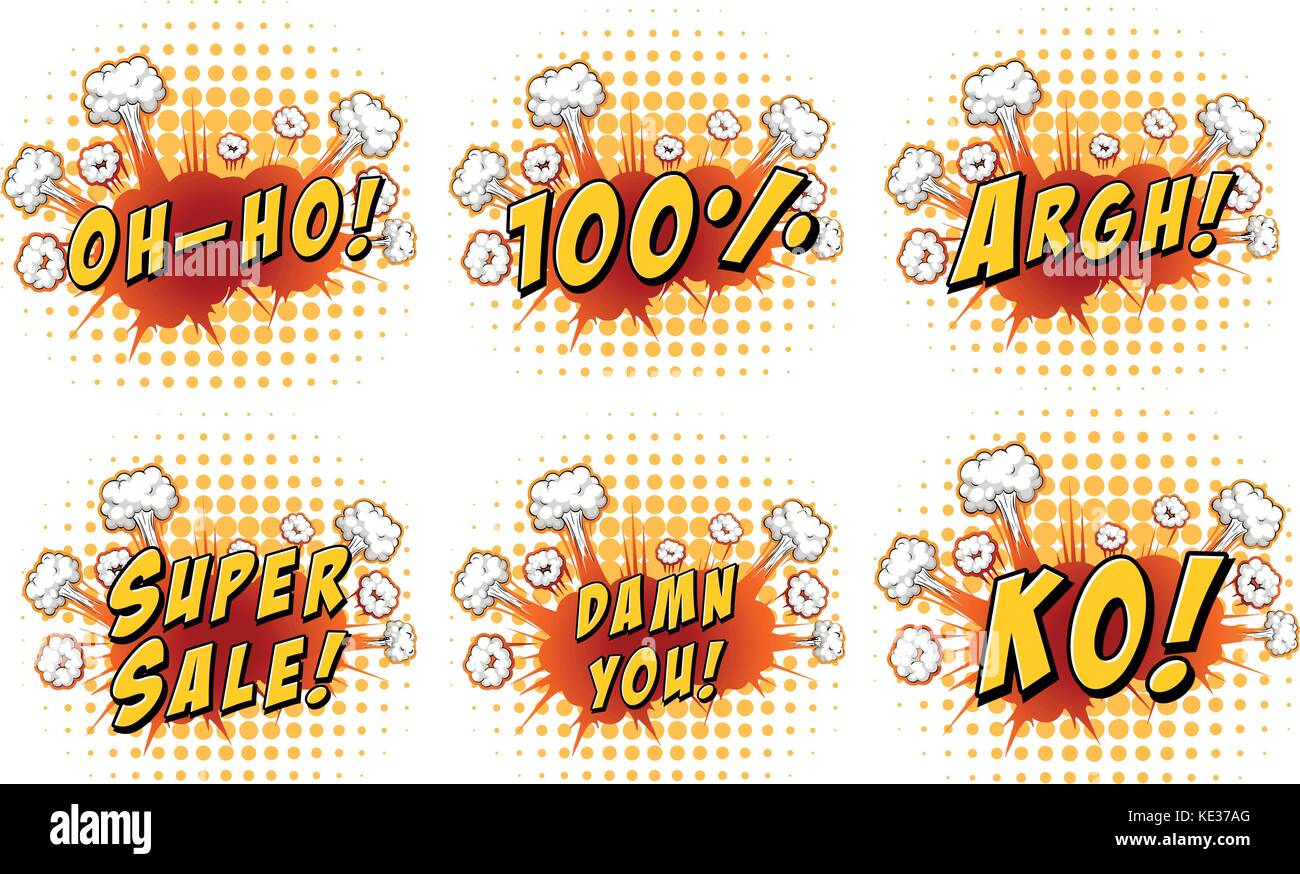Wordings on cloud explosions illustration Stock Vector Image & Art - Alamy