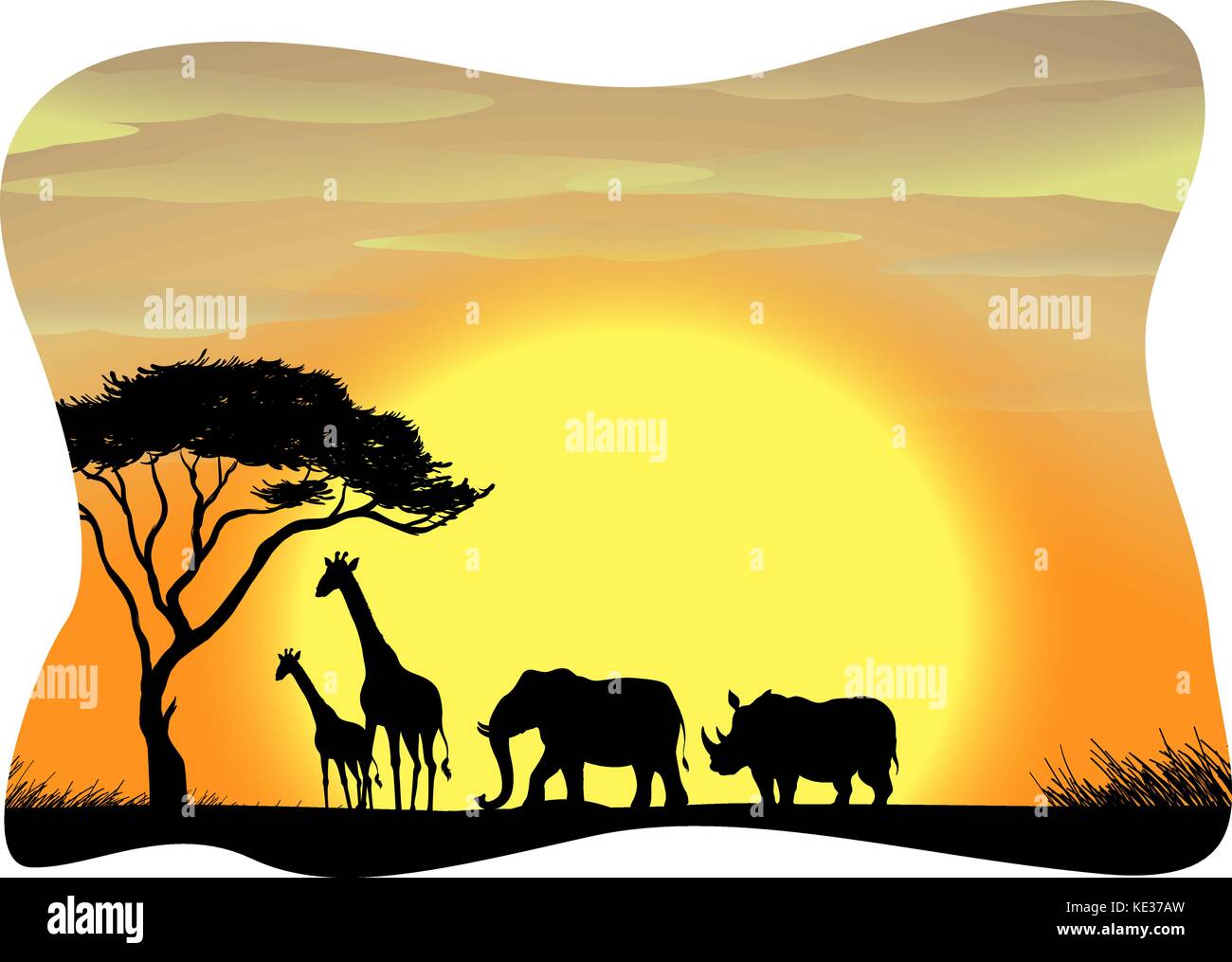 Scenery of wild animals in Africa during the sunset Stock Vector Image ...