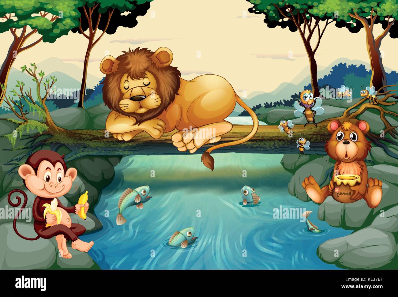 Wild animals on the river illustration Stock Vector Image & Art - Alamy