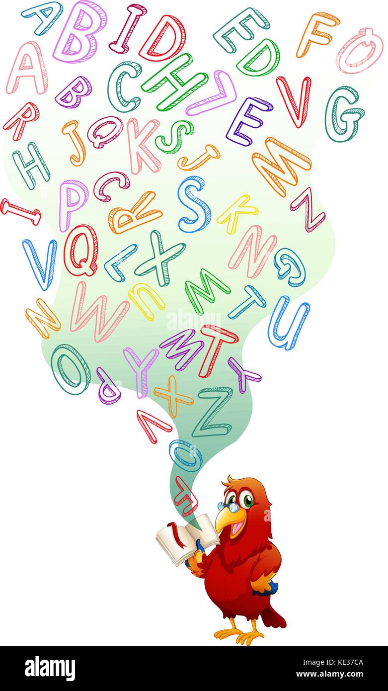 Parrot reading English book illustration Stock Vector Image & Art - Alamy
