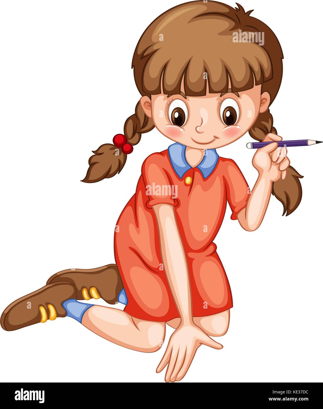 Girl writing with pencil illustration Stock Vector Image & Art - Alamy