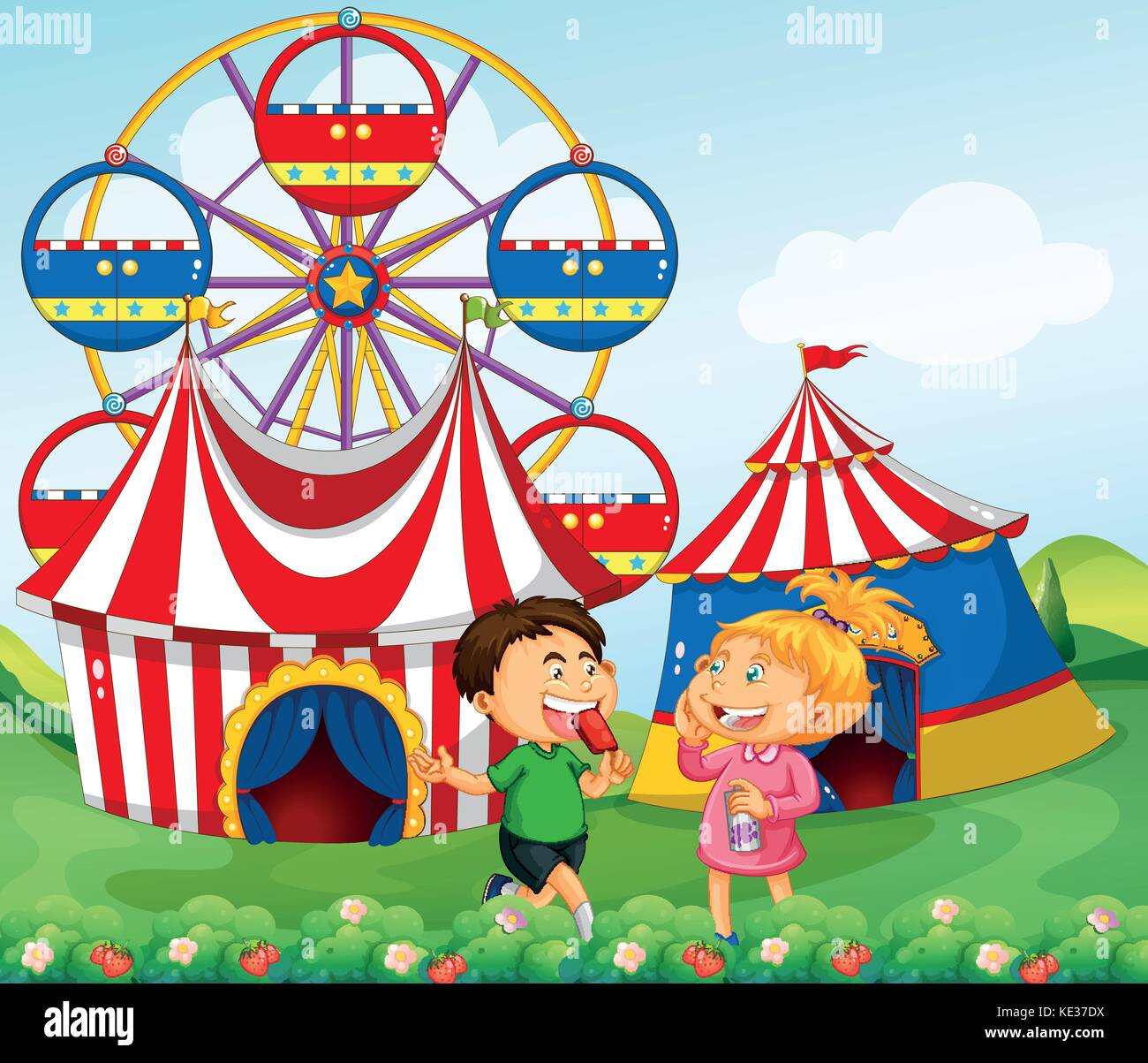 Boy and girl enjoying circus illustration Stock Vector Image & Art - Alamy