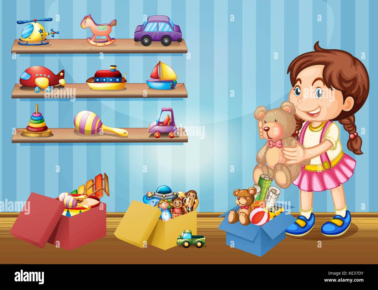 Child with many toys Stock Vector Images - Alamy