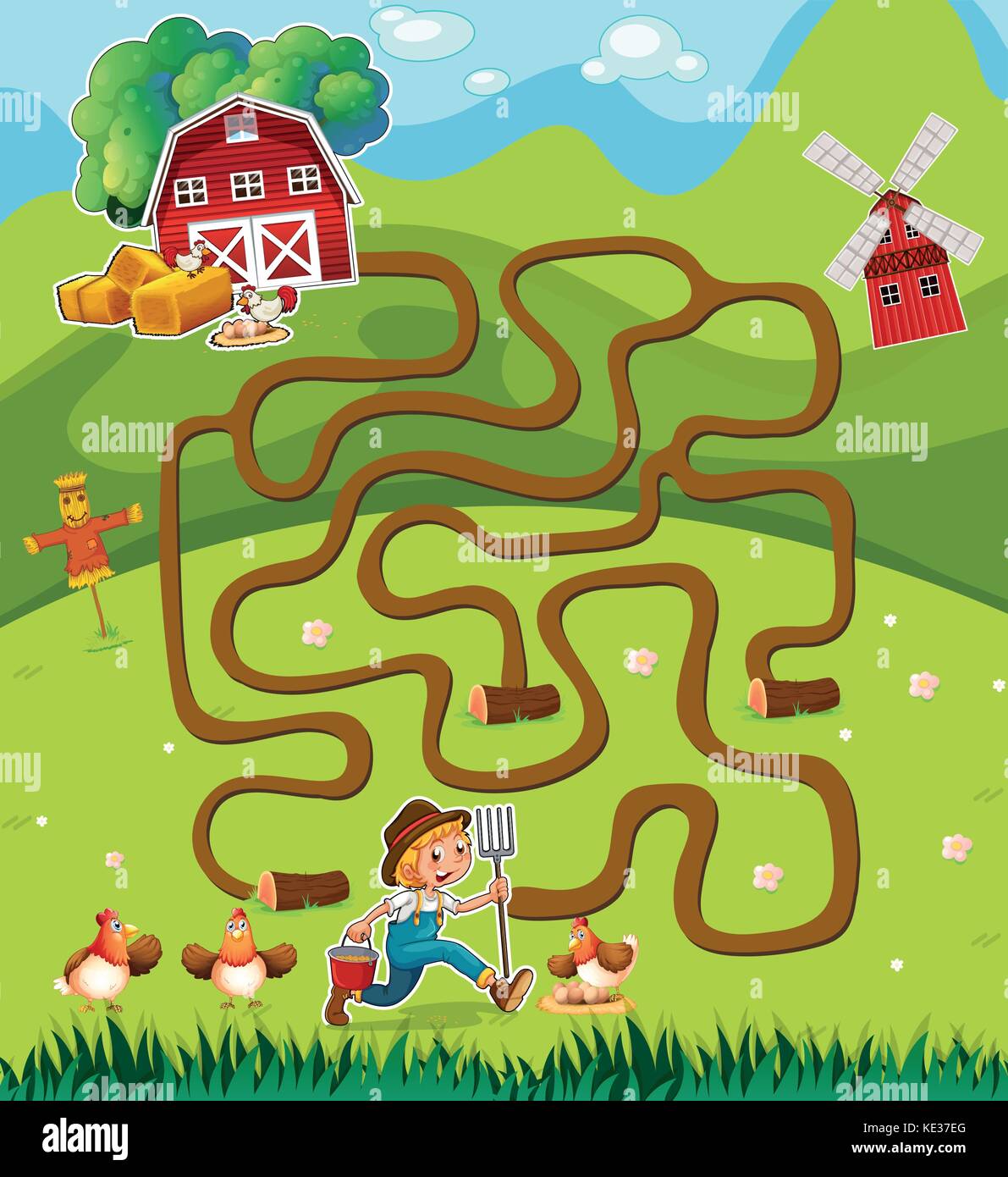 Game template with farmer in the farmyard illustration Stock Vector ...