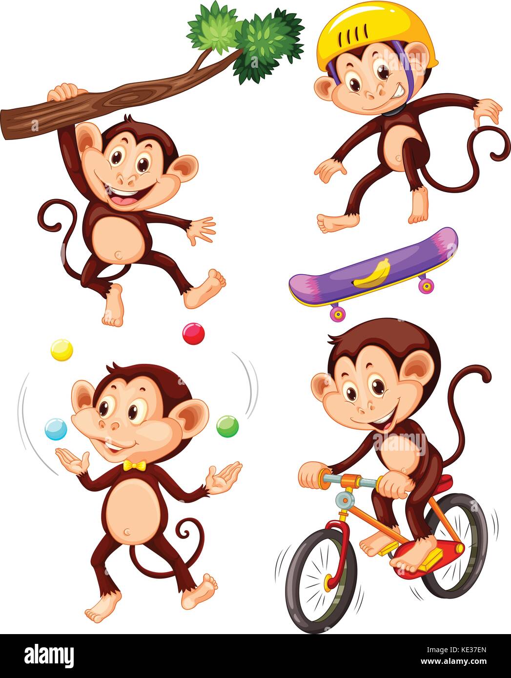 Little monkeys doing different actions illustration Stock Vector Image ...