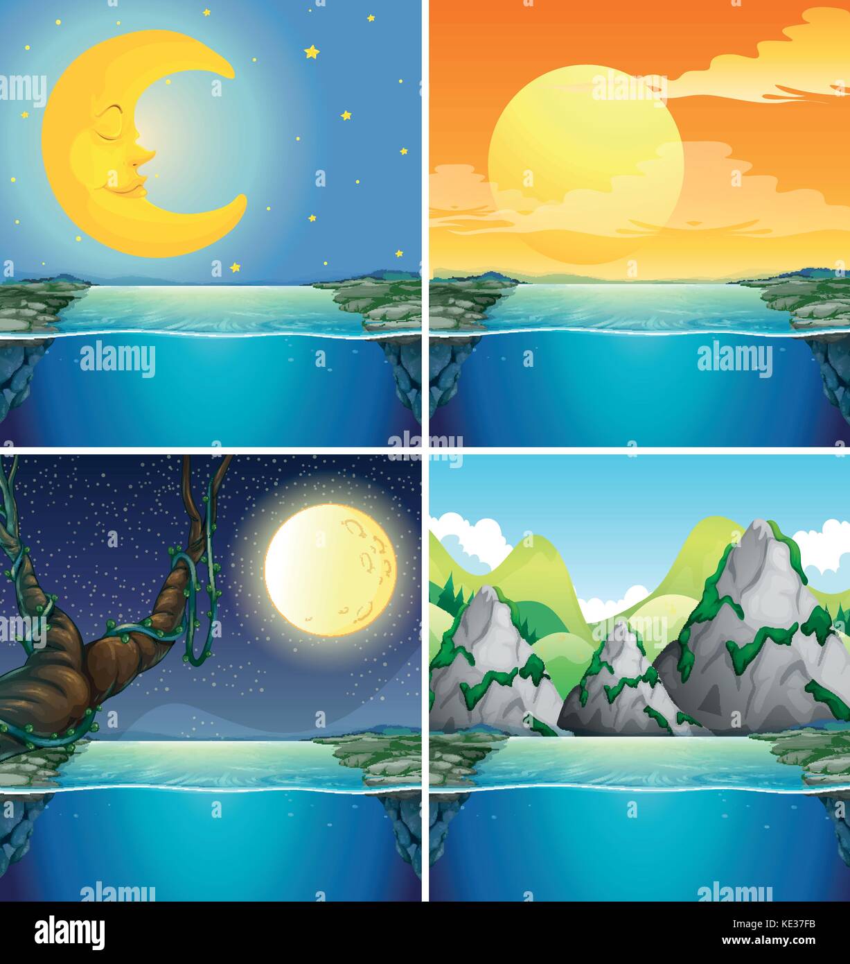 Nature scenes with moon at night illustration Stock Vector Image & Art ...