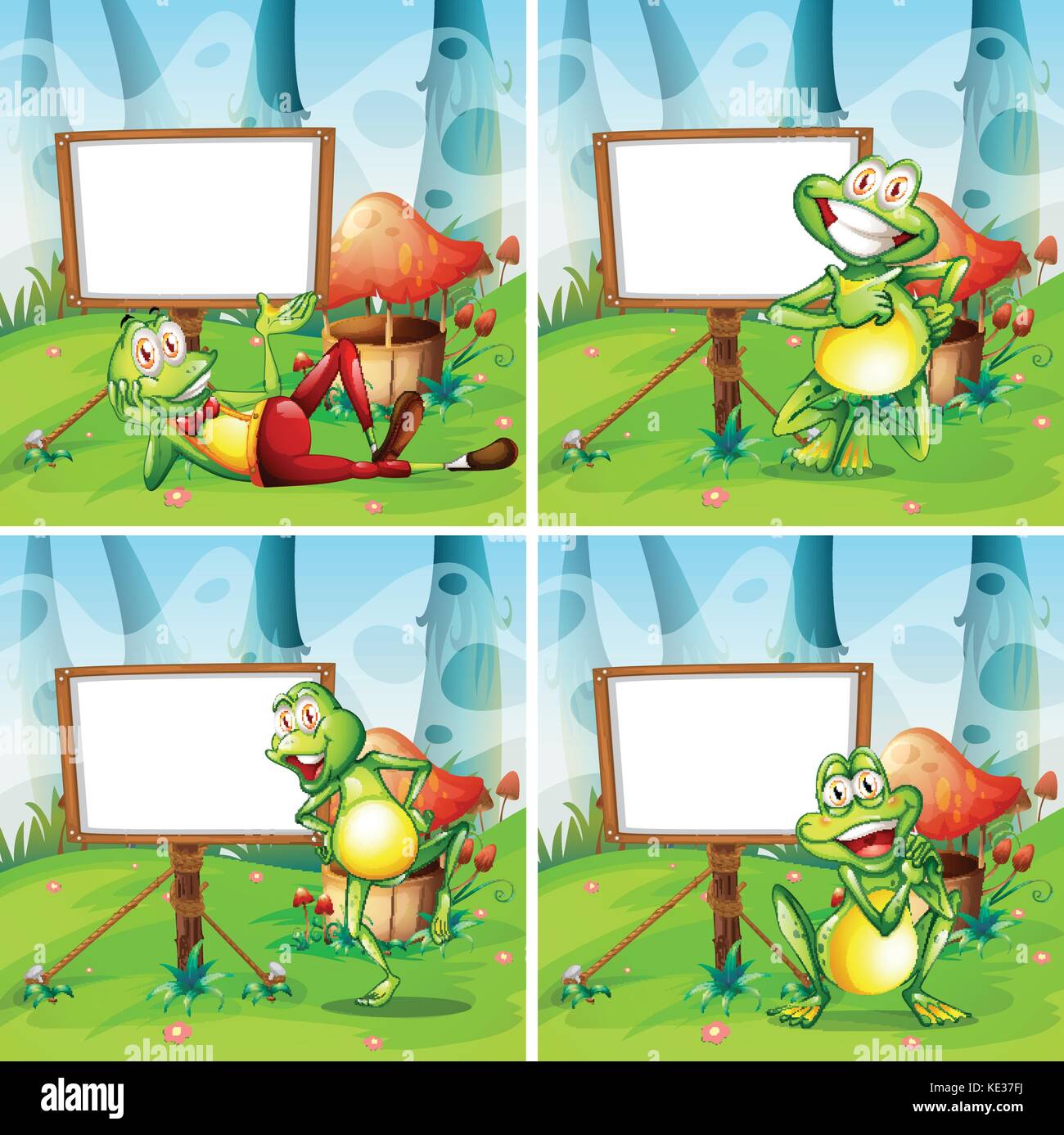 Four frames of frog in the park illustration Stock Vector Image & Art ...