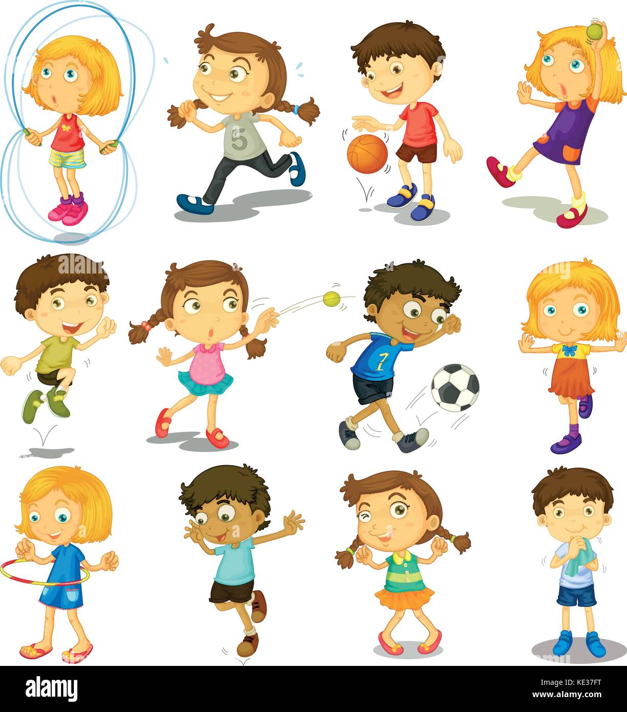 Boy and girl doing many activities illustration Stock Vector Image ...