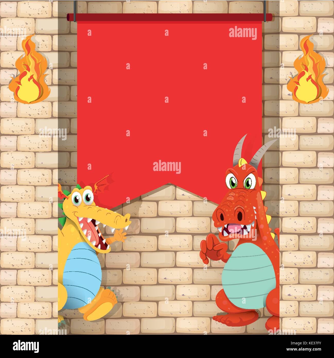 Dragons by the red banner illustration Stock Vector Image & Art - Alamy