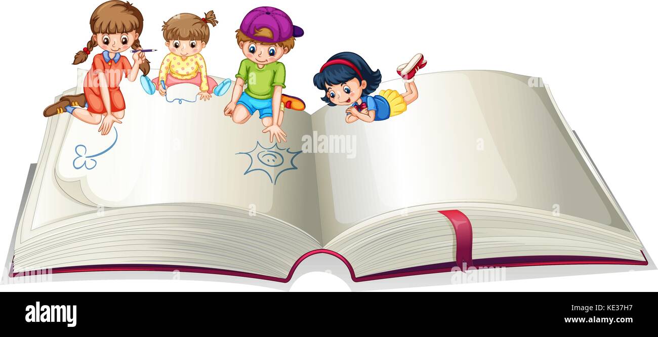 Children doodling art on blank book illustration Stock Vector Image ...