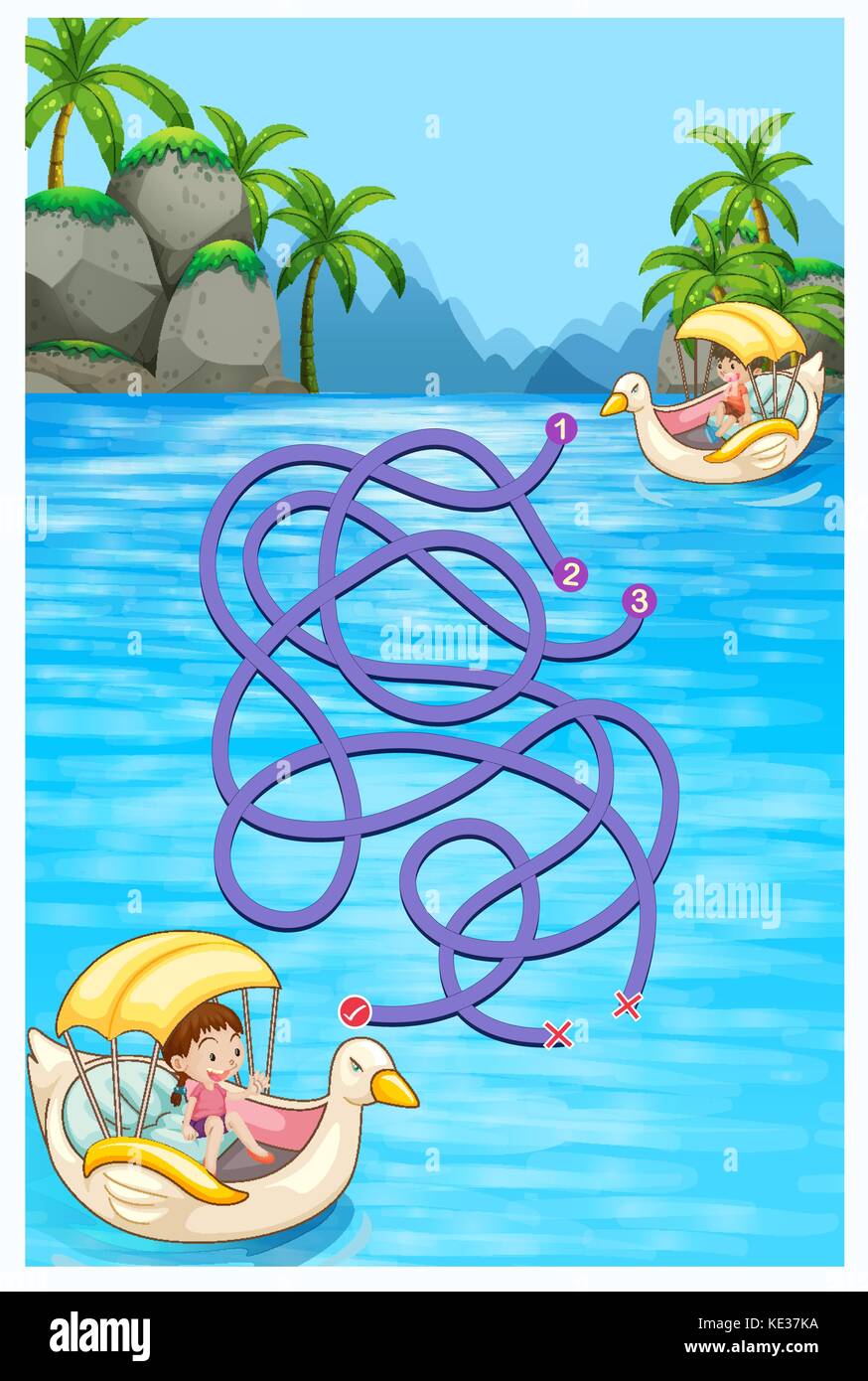 Game template with children riding boats illustration Stock Vector ...