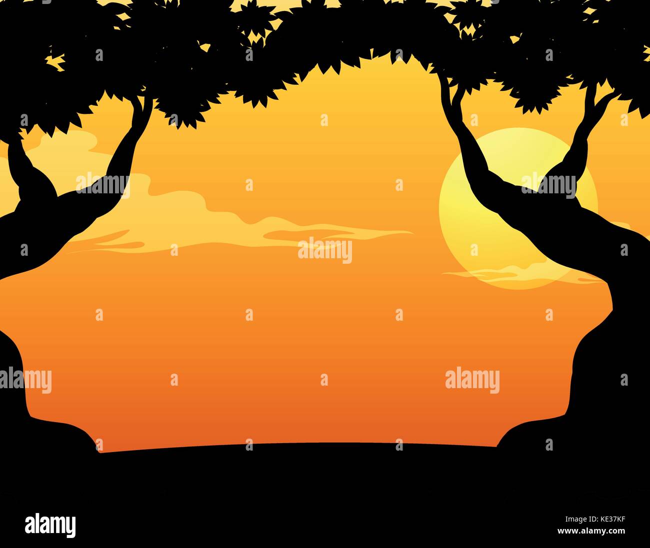 Silhouette trees field sunset branch Stock Vector Images - Alamy