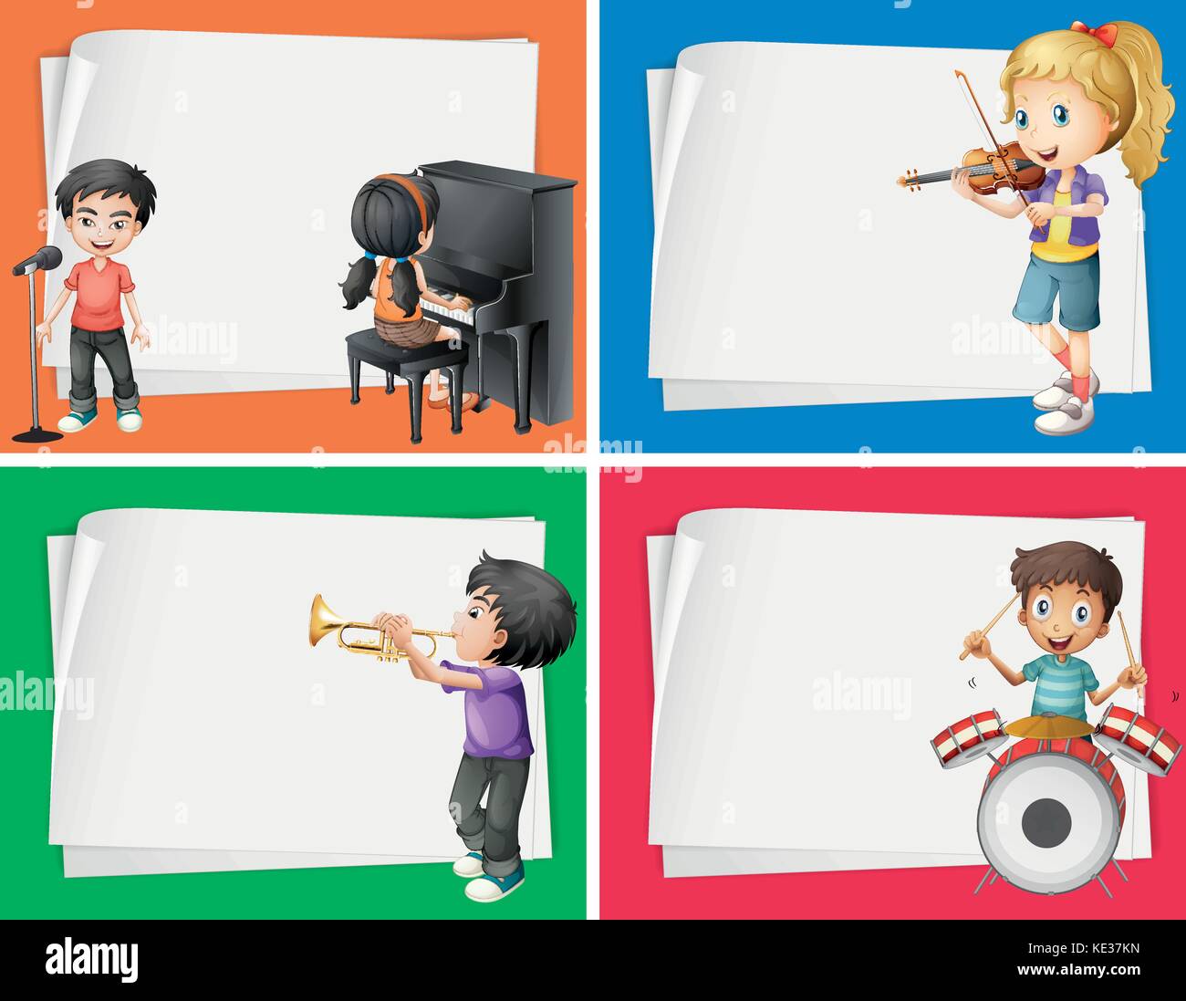 Paper designs with musicians background illustration Stock Vector Image ...