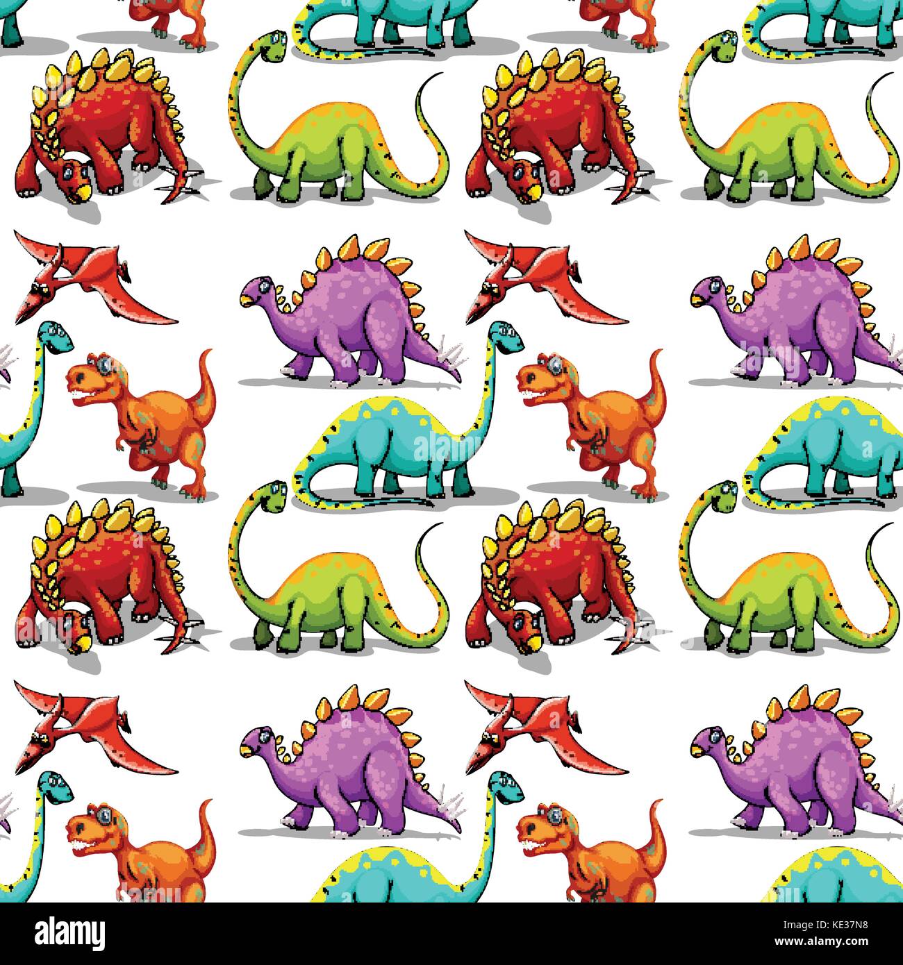Seamless different kind of dinosaurs illustration Stock Vector Image ...
