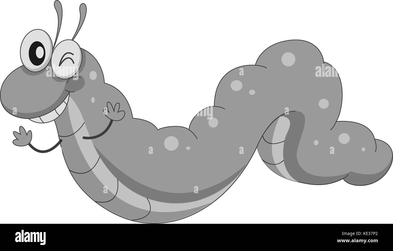 Happy worm crawling in black and white Stock Vector Image & Art - Alamy