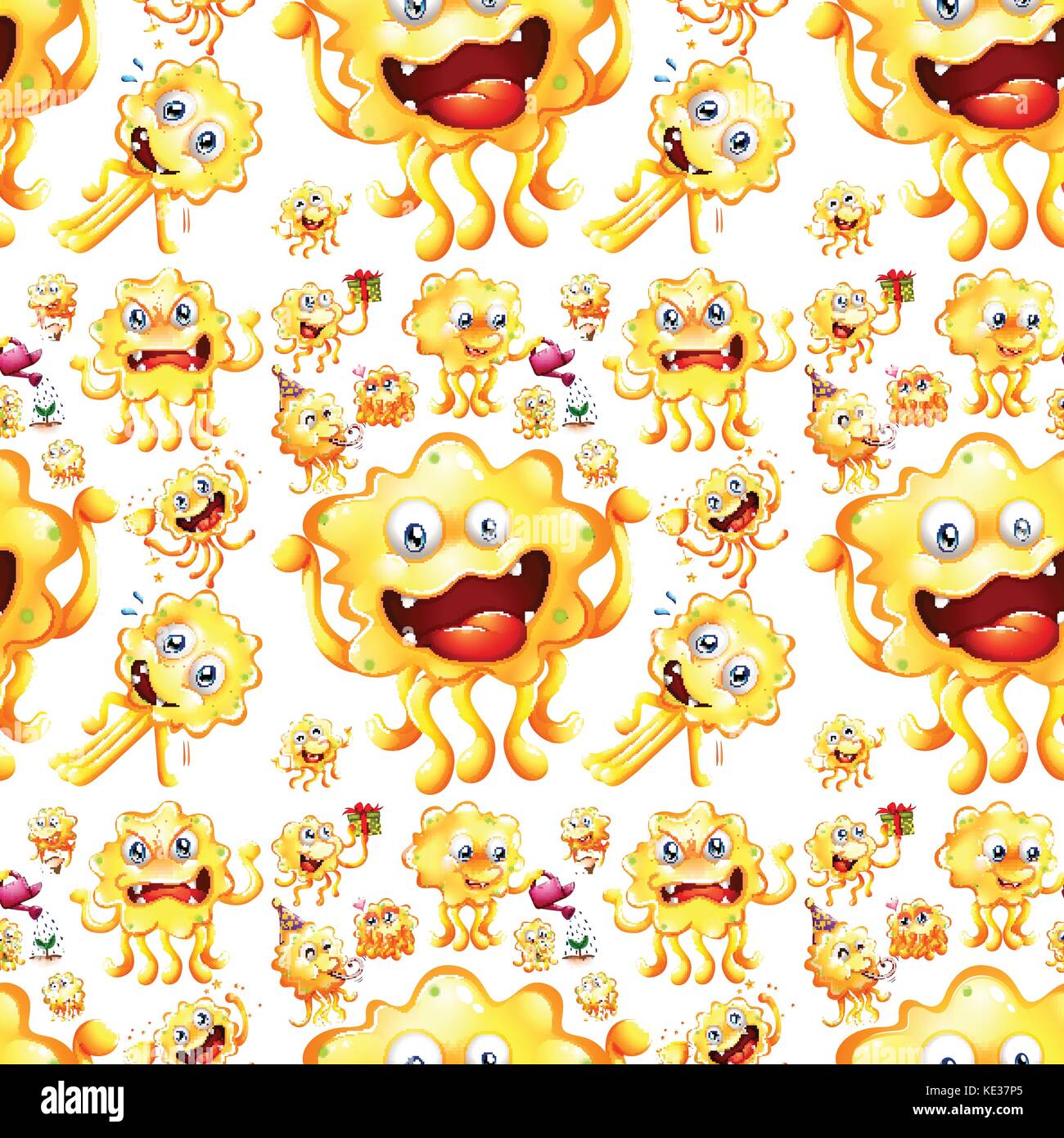 Seamless yellow monster in different actions illustration Stock Vector ...
