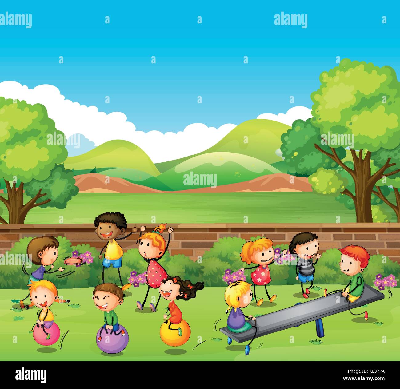 Kids playing frisbee Stock Vector Images - Alamy