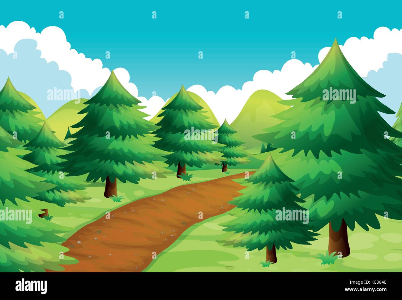 Nature scene with track and pine trees illustration Stock Vector Image ...