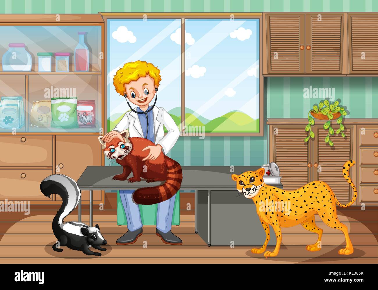 Vet healing wild animals in the clinic illustration Stock Vector Image ...
