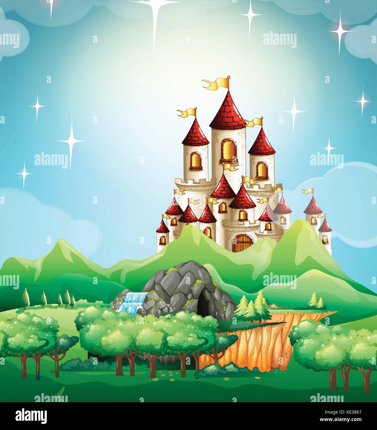 Scene with castle and forest illustration Stock Vector Image & Art - Alamy