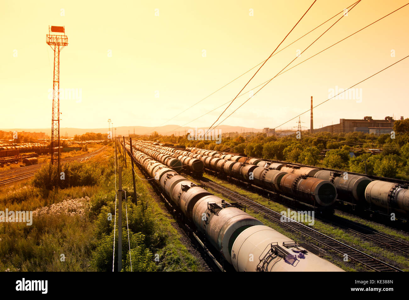 Komsomolsk-on-Amur, 8 august 2017, Train Station. Trains with cisterns ...