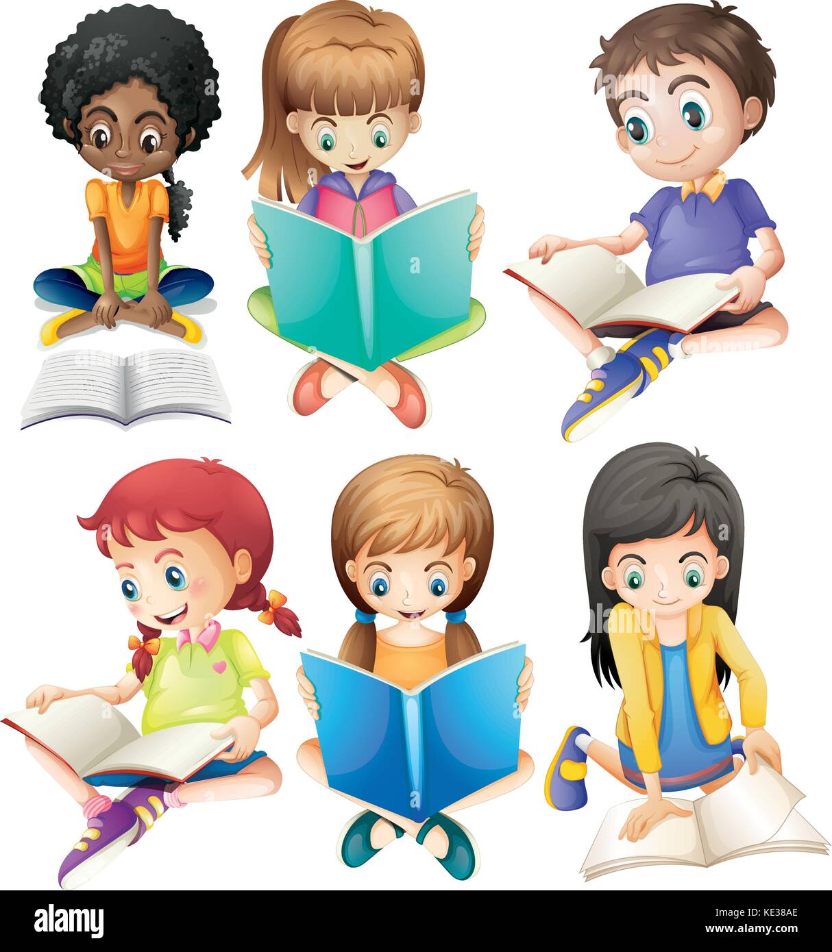 Boys and girls reading books illustration Stock Vector Image & Art - Alamy