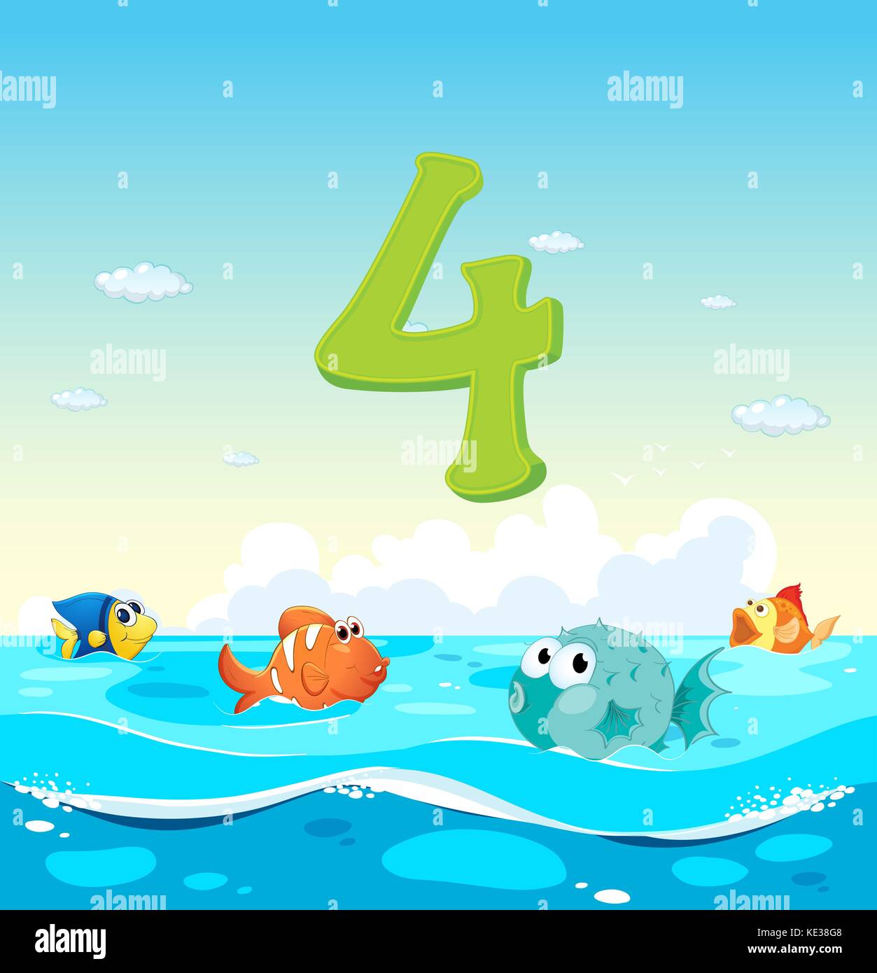 Number four with 4 fish in the ocean illustration Stock Vector Image ...