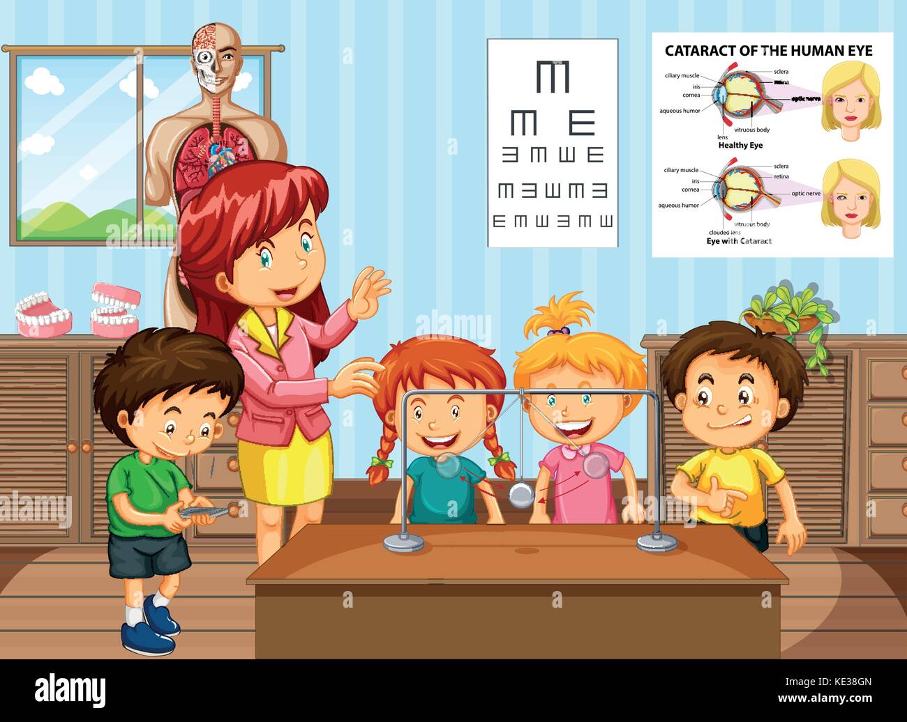 Science teacher and students in classroom illustration Stock Vector ...