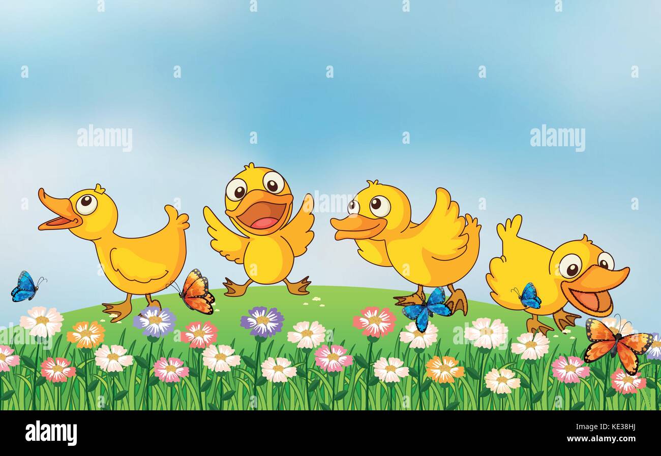 Four ducks playing in the park illustration Stock Vector Image & Art ...