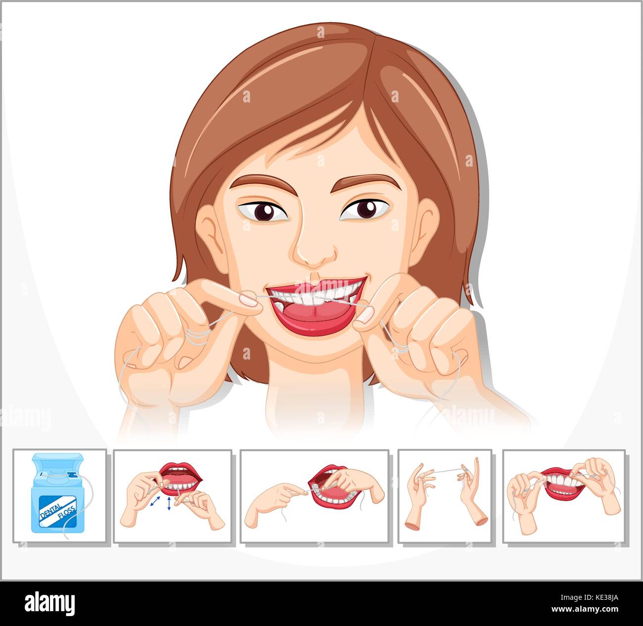Woman showing how to floss illustration Stock Vector Image & Art - Alamy