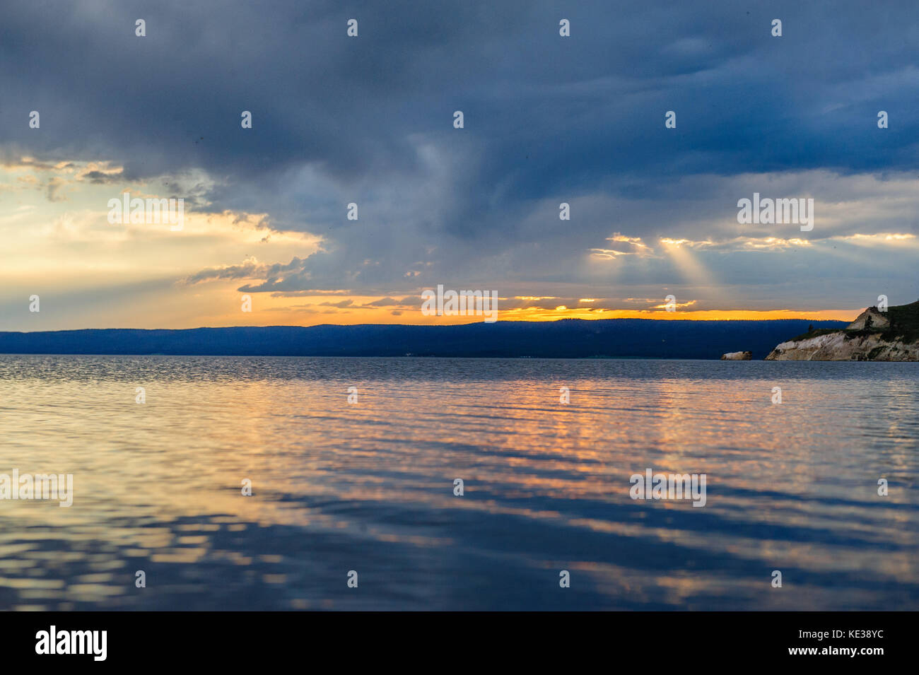 Sunset Over Lake Yellowstone Stock Photo - Alamy