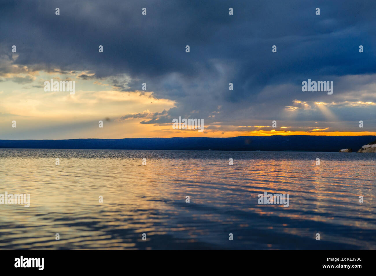 Sunset Over Lake Yellowstone Stock Photo - Alamy