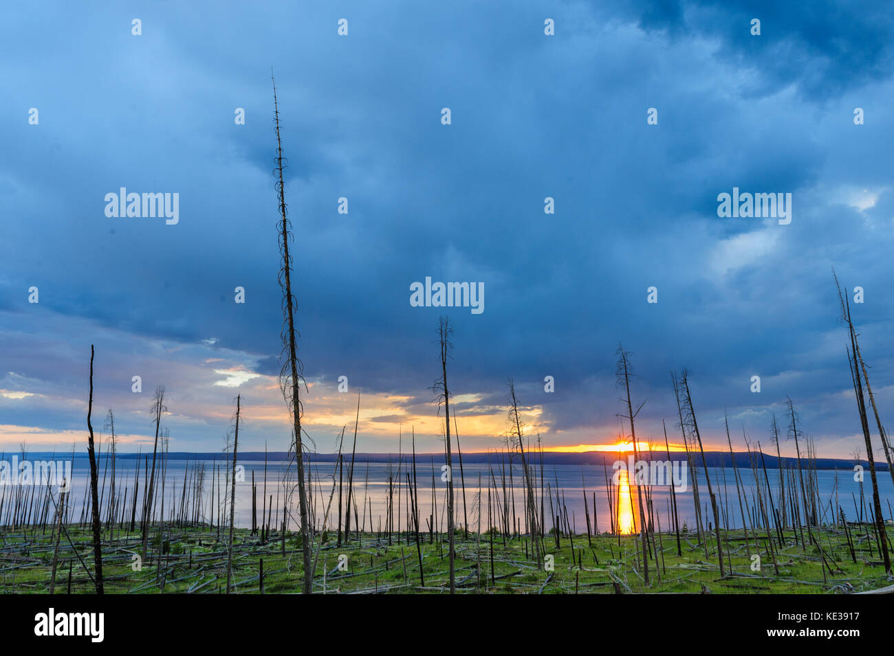 Sunset Over Lake Yellowstone Stock Photo - Alamy