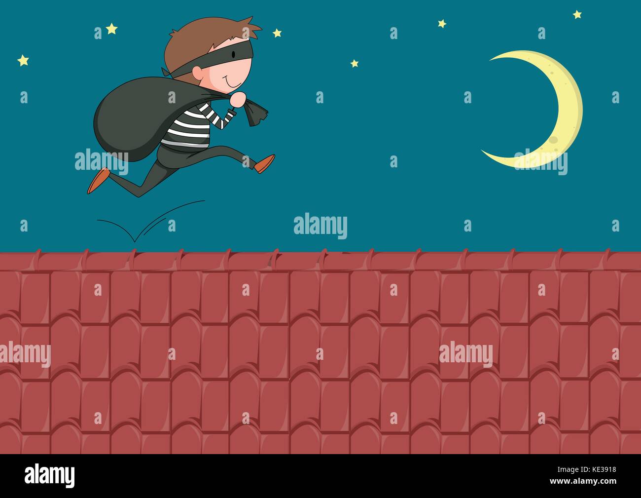 Robber with bag running on the roof illustration Stock Vector Image ...