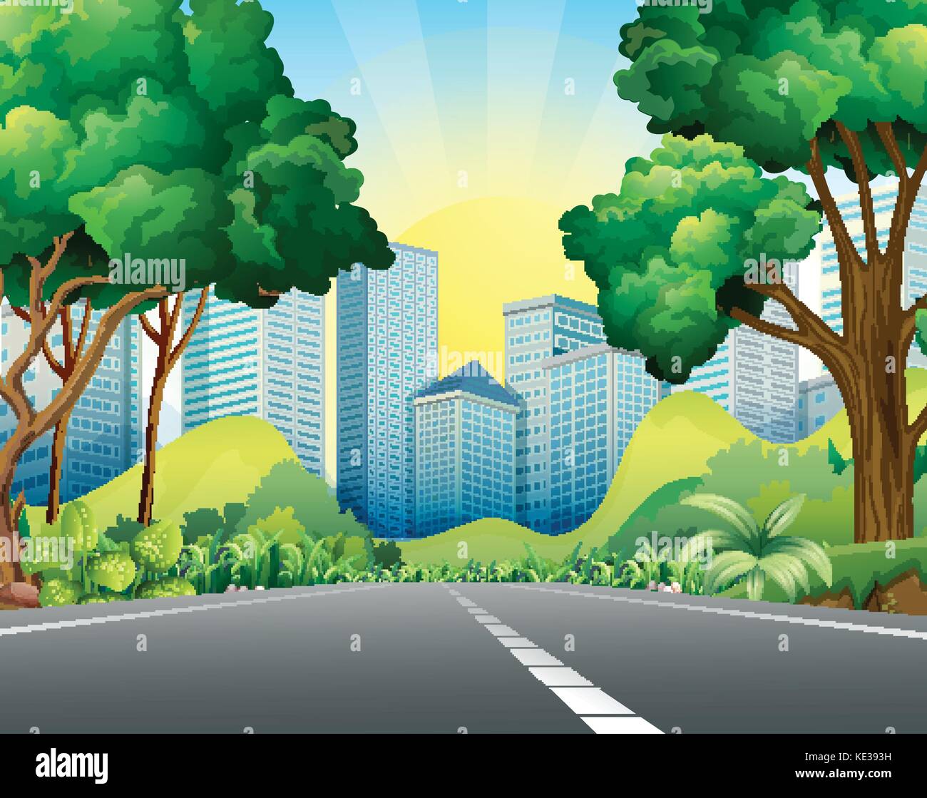 Scene with buildings and road illustration Stock Vector Image & Art - Alamy