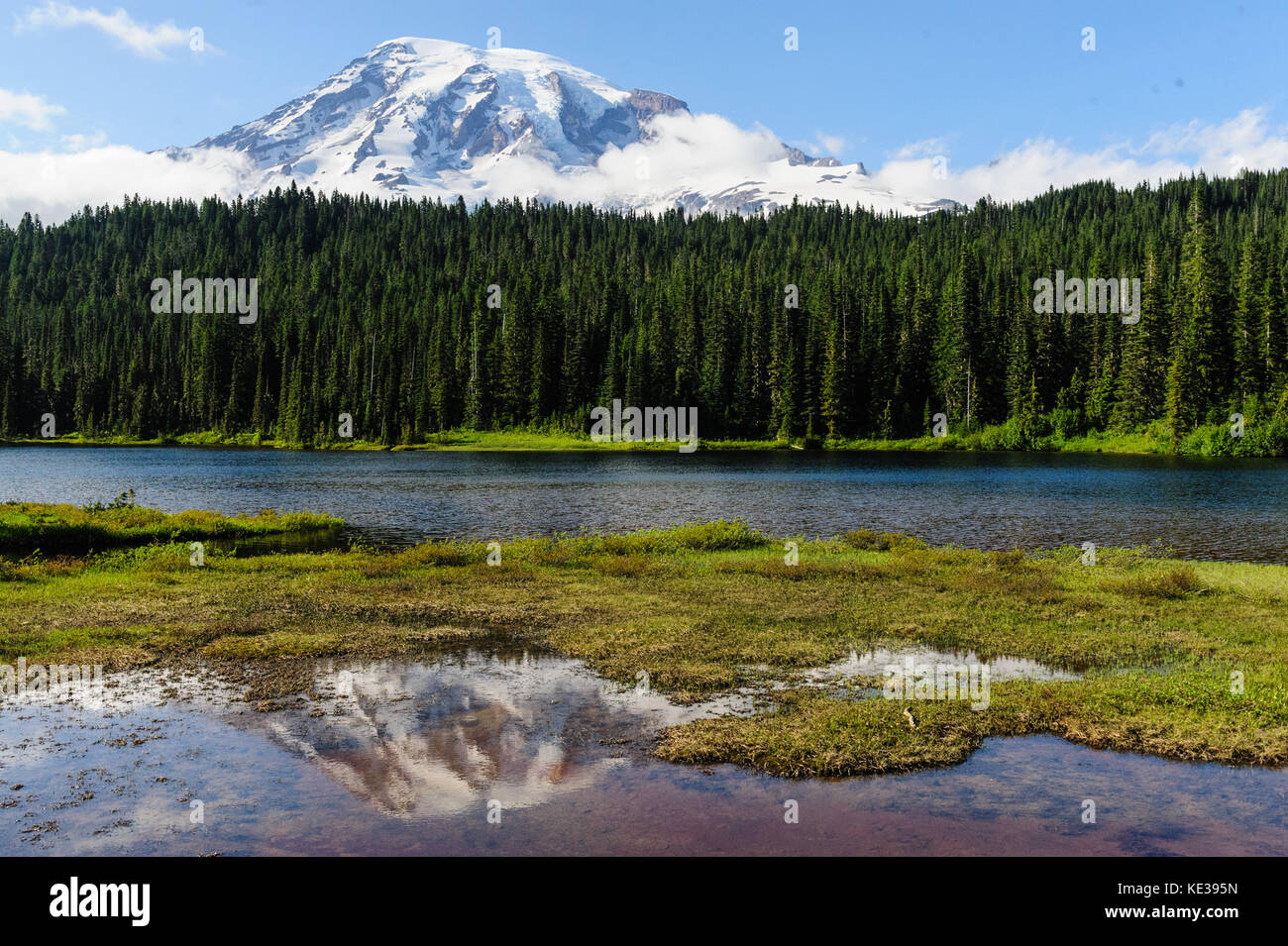 Mount Rainier reflected in a lake Stock Photo - Alamy