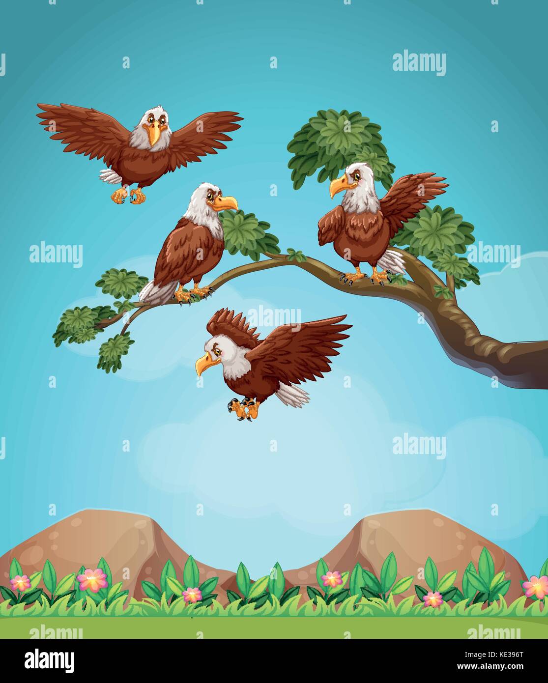 Eagles flying over the field illustration Stock Vector Image & Art - Alamy