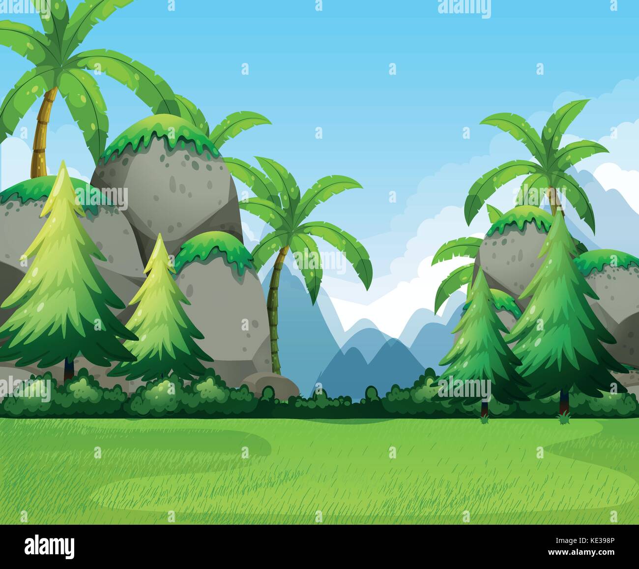 Nature scene with mountains and tree illustration Stock Vector Image ...