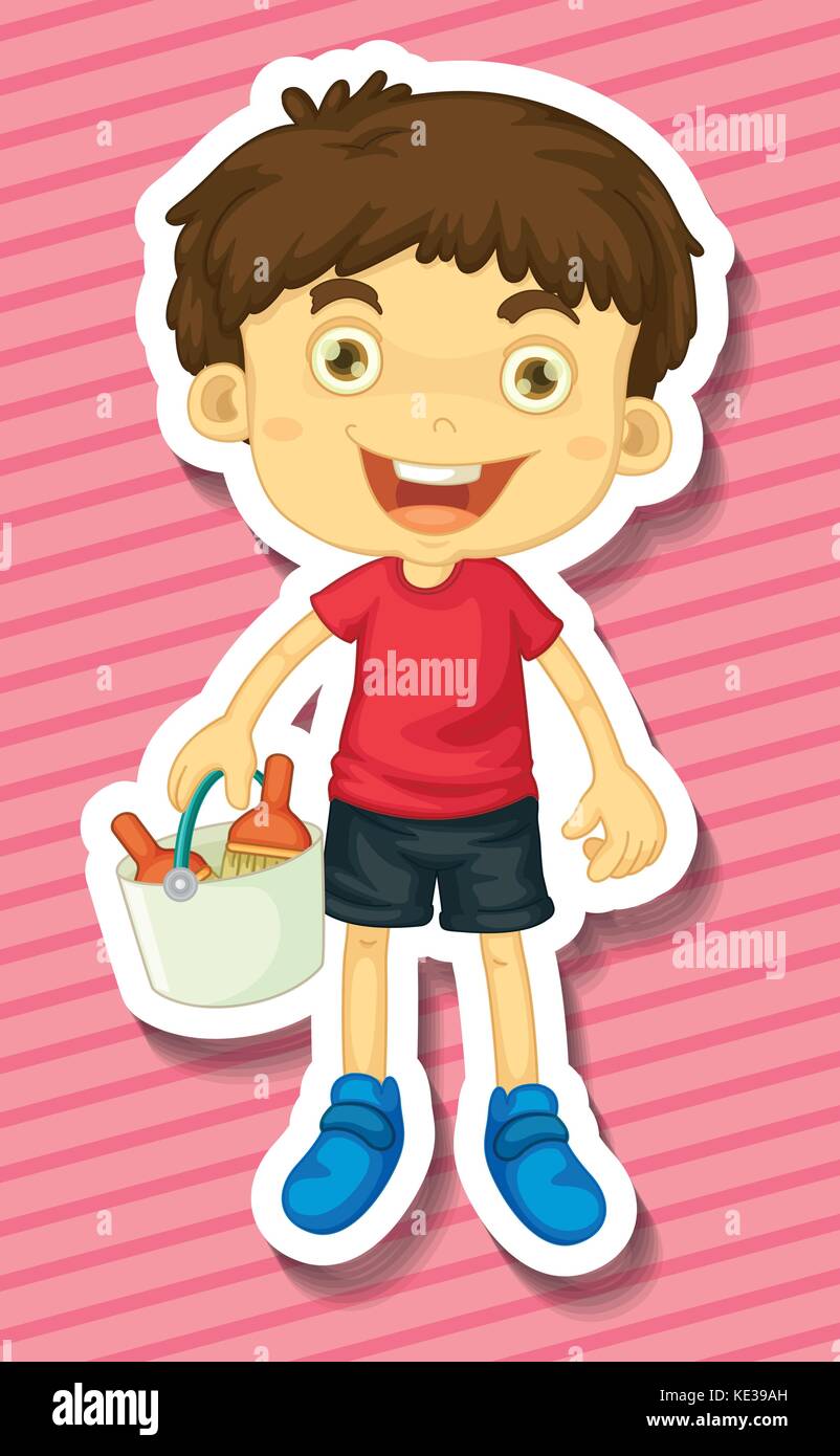 Boy carrying bucket Stock Vector Images - Alamy