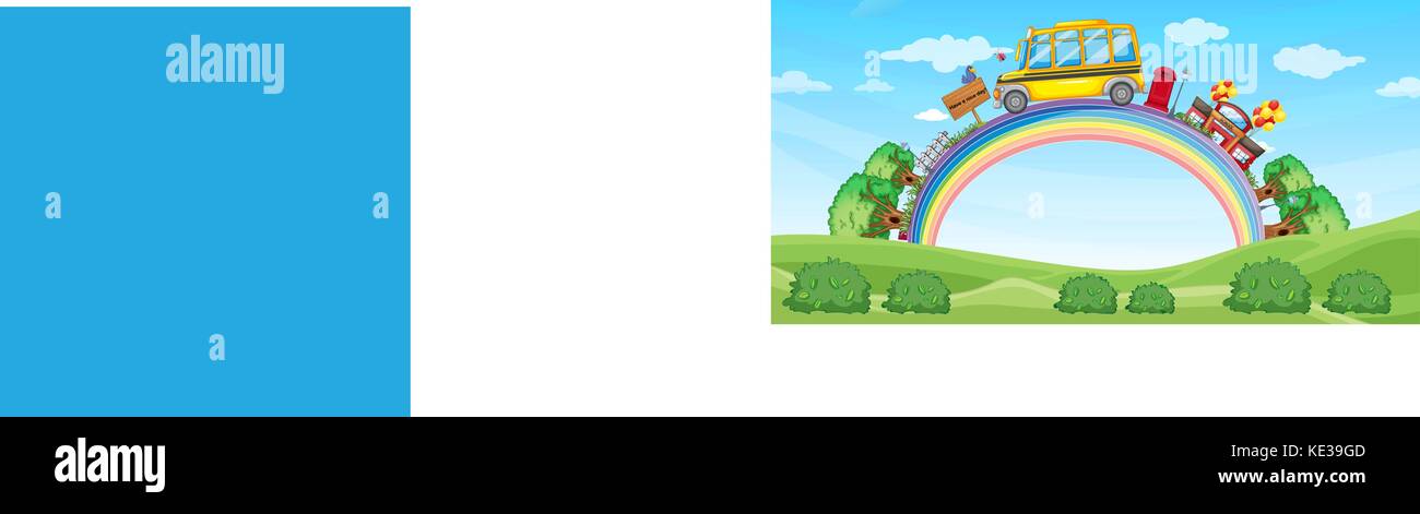 School and school bus on the rainbow illustration Stock Vector Image ...