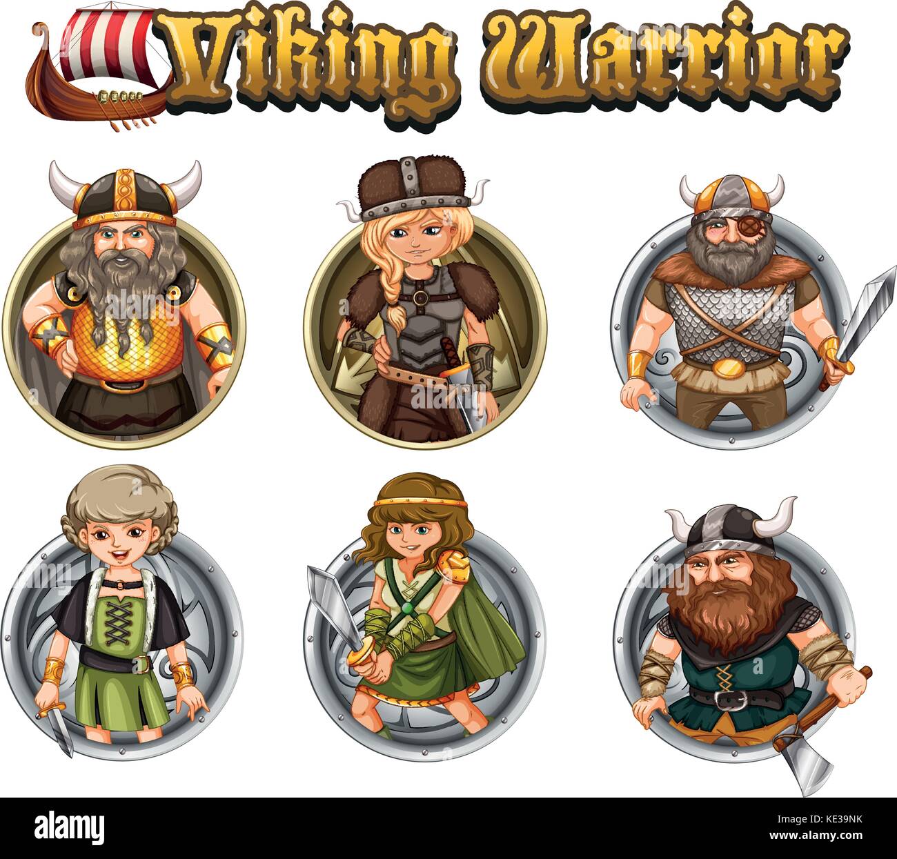 Viking warriors on round badges illustration Stock Vector Image & Art ...
