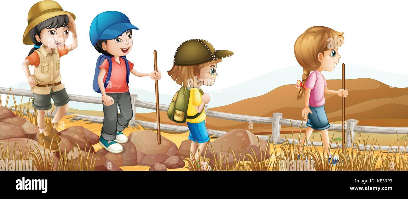 Children hiking up the mountain illustration Stock Vector Image & Art ...