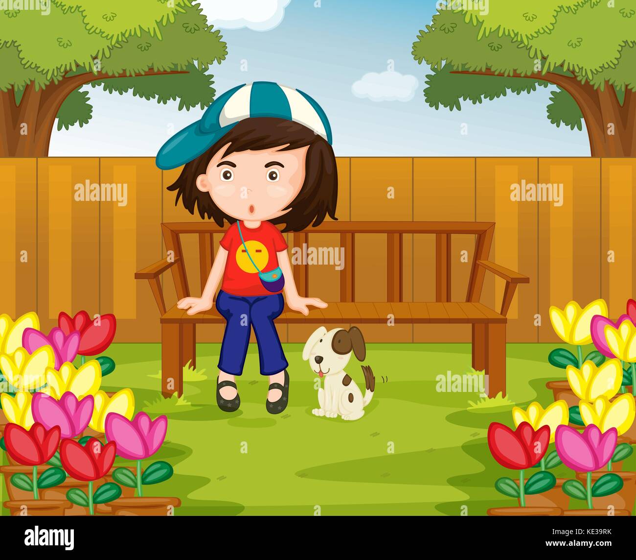Animated Cartoon Pictures Of A Garden Girl And Dog In The Garden