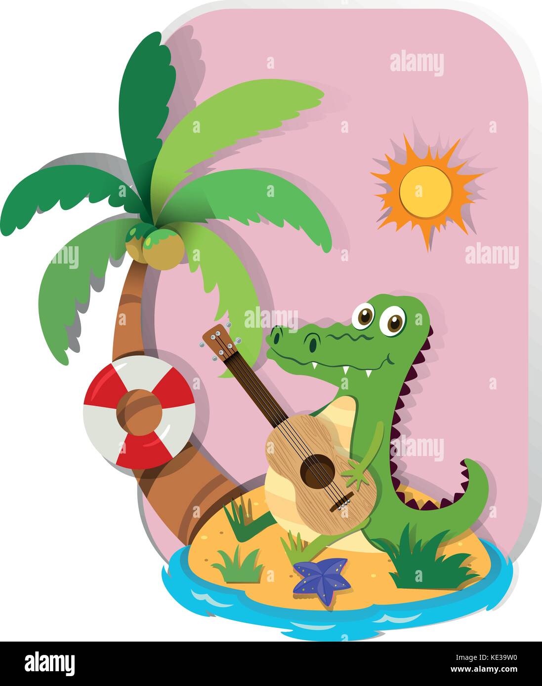 Crocodile playing guitar on island illustration Stock Vector Image ...
