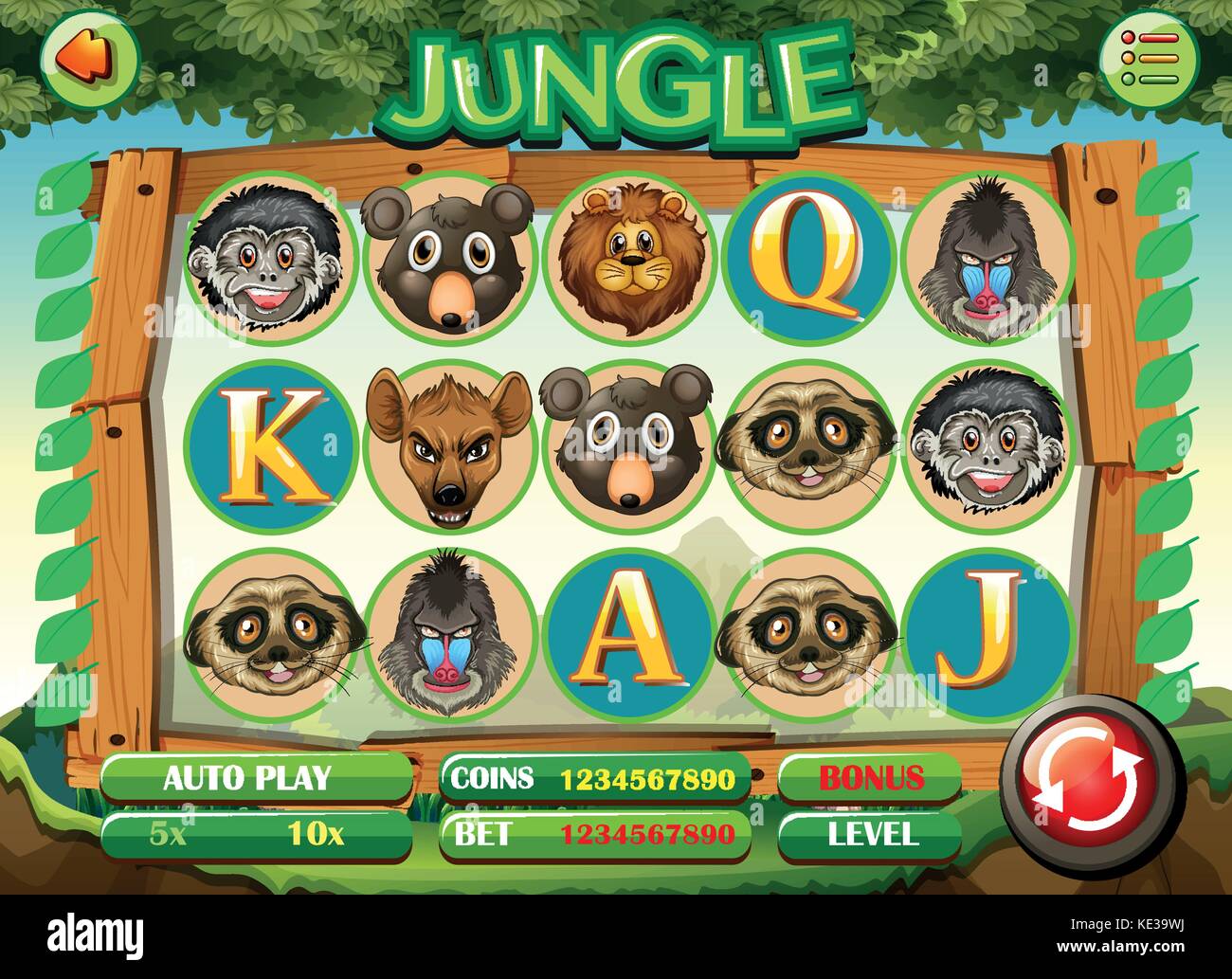 Computer game template with jungle theme illustration Stock Vector ...